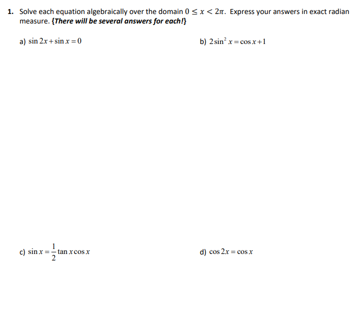 Solved 1. Solve each equation algebraically over the domain | Chegg.com