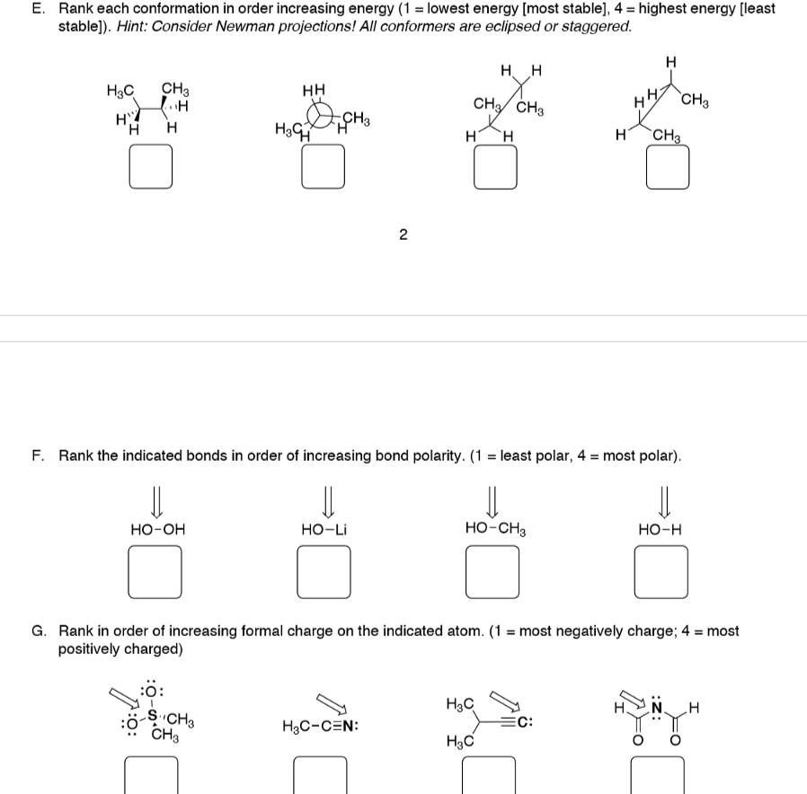 Solved E. Rank each conformation in order increasing energy | Chegg.com