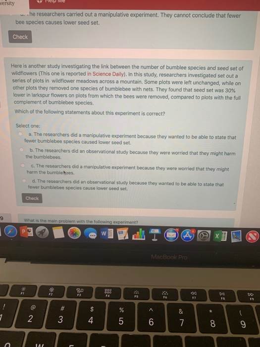 Solved ersity ..he researchers carried out a manipulative | Chegg.com