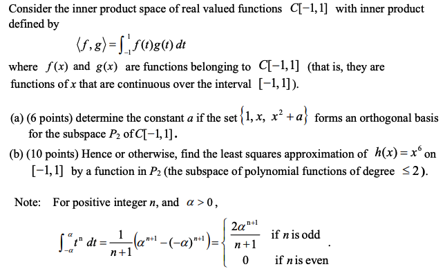 Consider the inner product space of real valued | Chegg.com