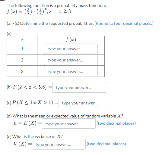 Solved The following function is a probability mass | Chegg.com