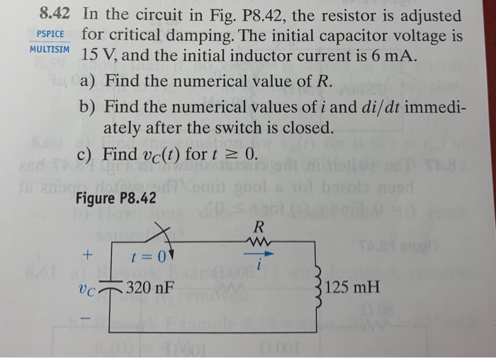 Solved 8.42 In the circuit in Fig. P8.42, the resistor is | Chegg.com