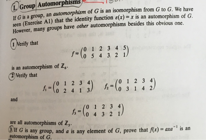 Solved I. Group Automorphisms If G is a group, seen | Chegg.com