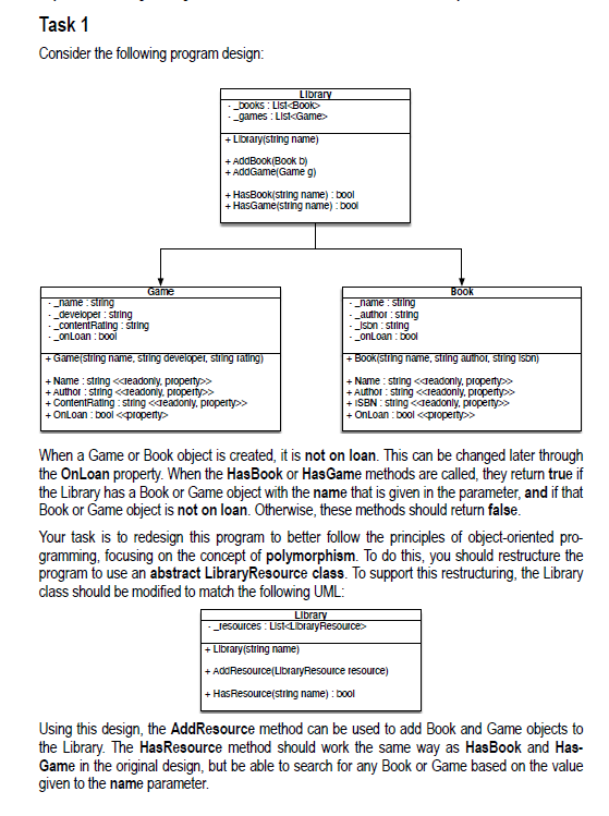 Solved Task 1 Consider the following program design: Library | Chegg.com
