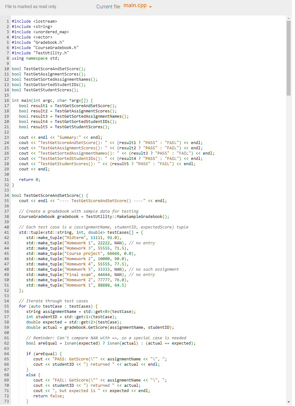 In C++ please!! 6.11.1: LAB: Course gradebook with | Chegg.com