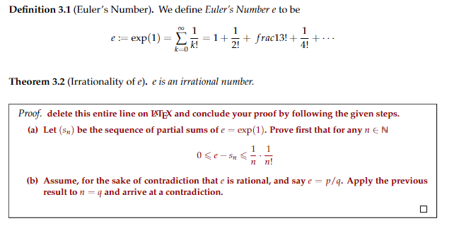 Solved Definition 3.1 (Euler's Number). We define Euler's | Chegg.com