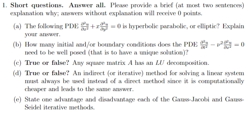 Solved 1. Short questions. Answer all. Please provide a | Chegg.com