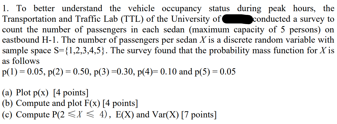 Solved 1. To better understand the vehicle occupancy status | Chegg.com