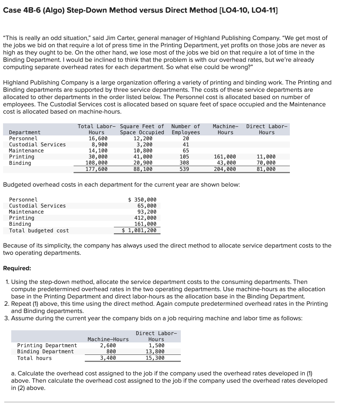 Solved Case 4B-6 (Algo) ﻿Step-Down Method versus Direct | Chegg.com