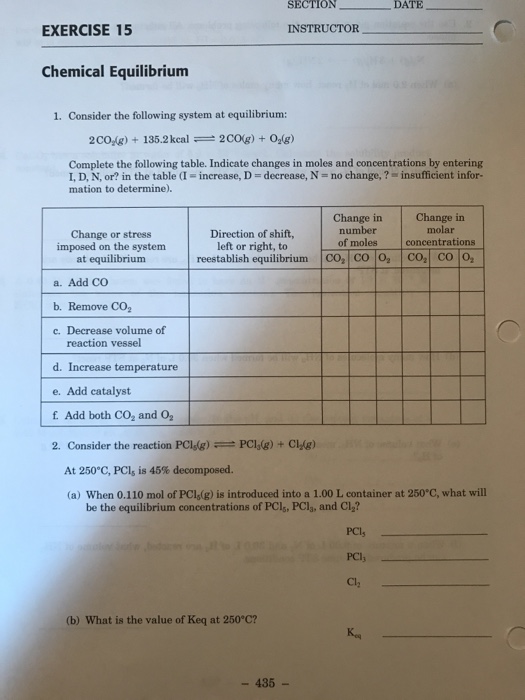 Solved SECTION DATE EXERCISE 15 INSTRUCTOR Chemical | Chegg.com