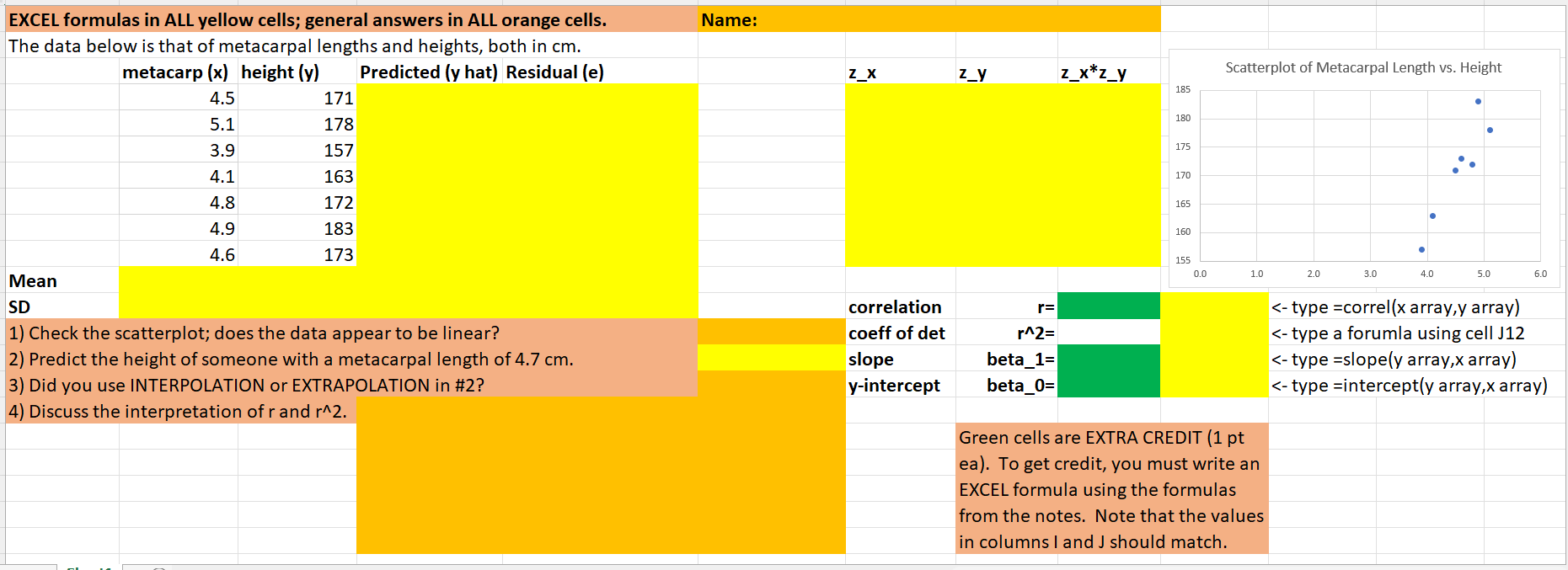 EXCEL formulas in ALL yellow cells; general answers | Chegg.com