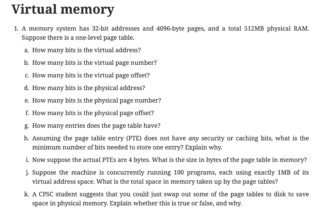 Solved Virtual memory 1. A memory system has 32-bit | Chegg.com