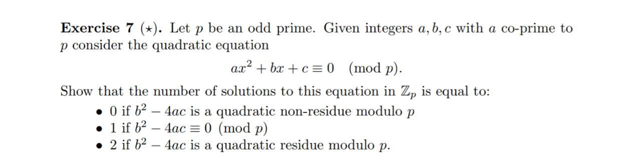 Solved Exercise 7 (*). Let p be an odd prime. Given integers | Chegg.com