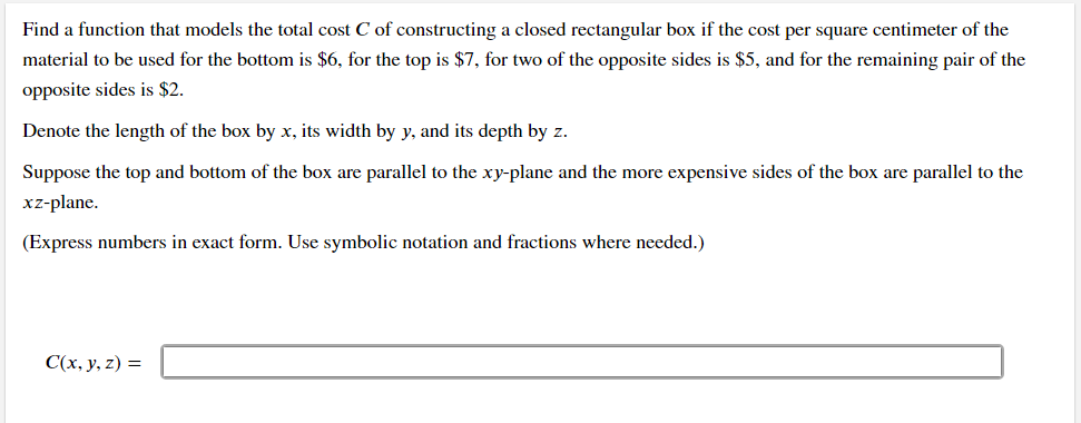 Solved Find a function that models the total cost C of | Chegg.com