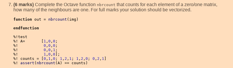 Solved 7. (6 marks) Complete the Octave function nbrcount | Chegg.com