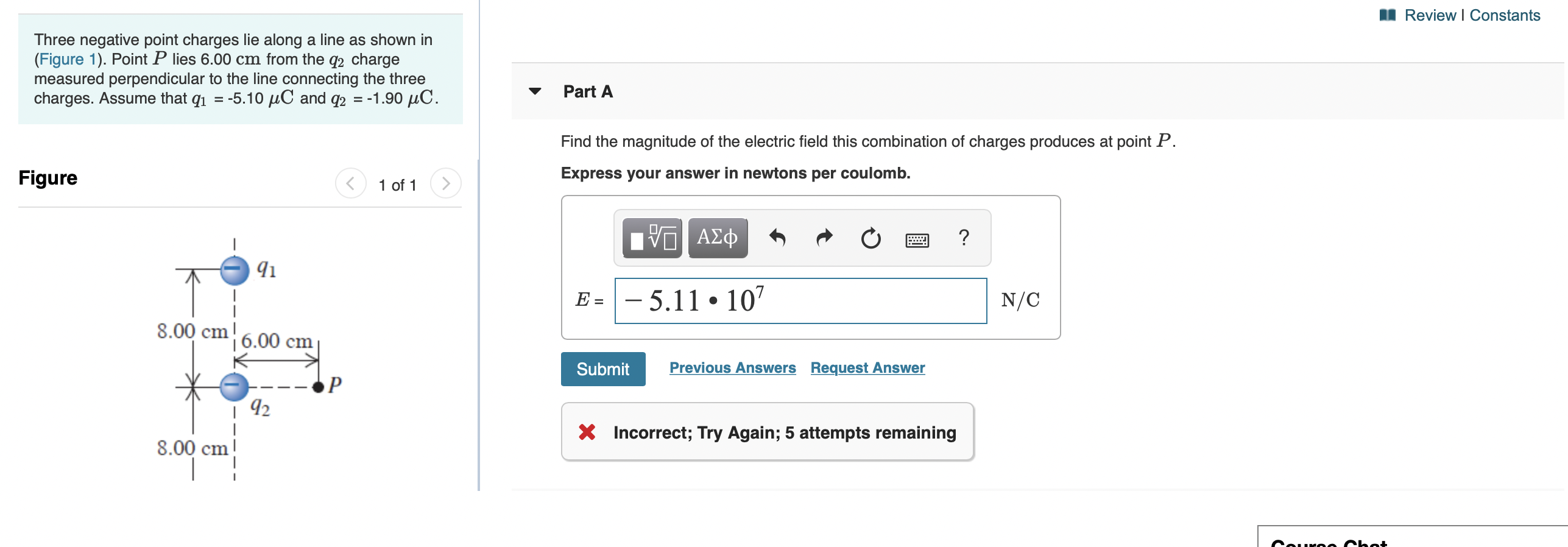 Solved Review | Constants Three negative point charges lie | Chegg.com