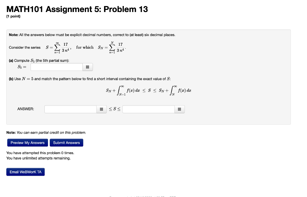 Solved MATH101 Assignment 5: Problem 13 (1 point) Note: All | Chegg.com