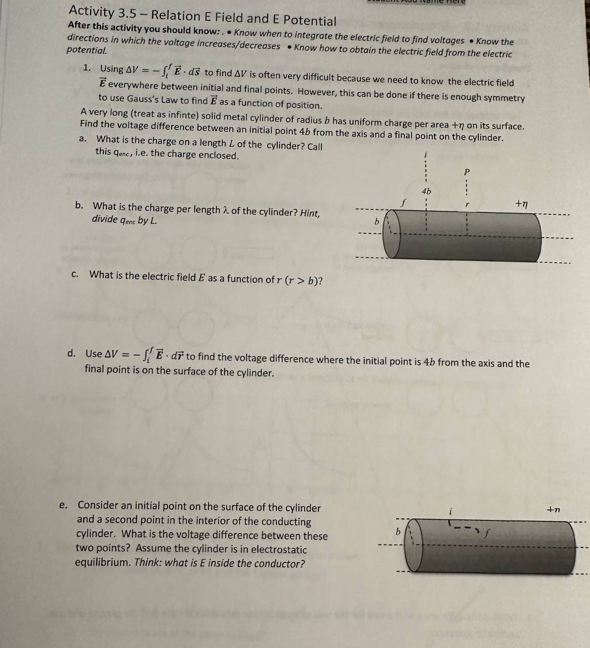 Solved Activity 3.5-Relation E Field and E Potential After | Chegg.com