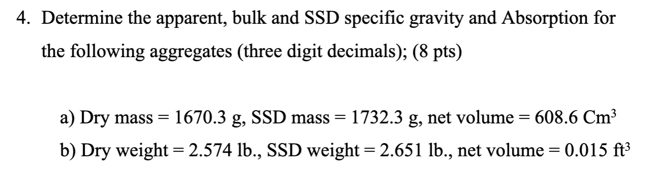 Solved 4. Determine the apparent, bulk and SSD specific | Chegg.com