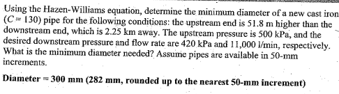 Solved Using the Hazen-Williams equation, determine the | Chegg.com