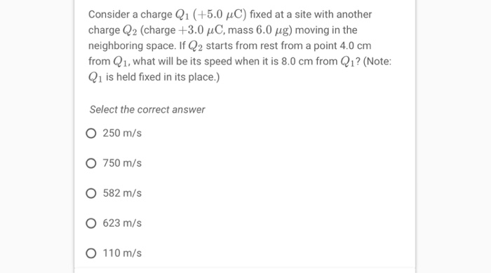 Solved Consider a charge Q1 (+5.0 AC) fixed at a site with | Chegg.com