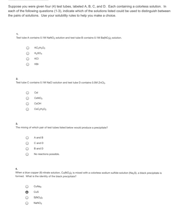 Solved Suppose you were given four (4) test tubes, labeled | Chegg.com