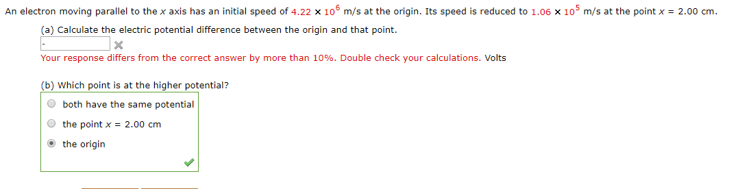 Solved An electron moving parallel to the x axis has an | Chegg.com