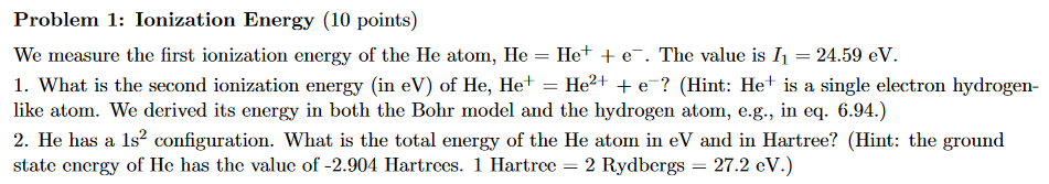 Solved Problem 1: Ionization Energy (10 points) We measure | Chegg.com