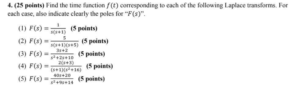 Solved 4. (25 points) Find the time function f(t) | Chegg.com