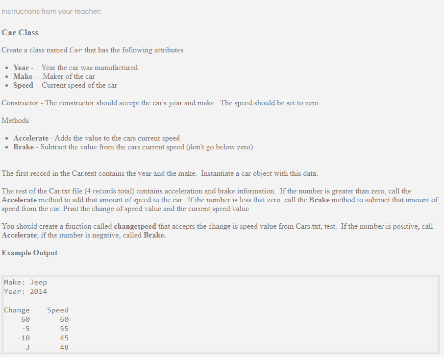Solved Python Car Class. Pasting the Car.txt file below. | Chegg.com
