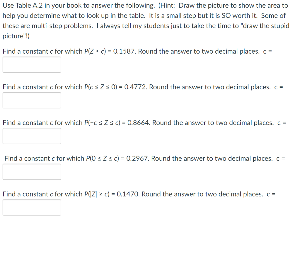 Solved Use Table A.2 in your book to answer the following. | Chegg.com