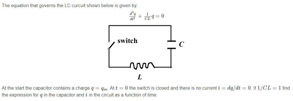 Solved The equation that governs the LC curcuit shown below | Chegg.com