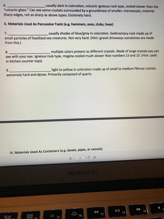Solved Part 1: Identifying Lithic Types used Prehistorically | Chegg.com