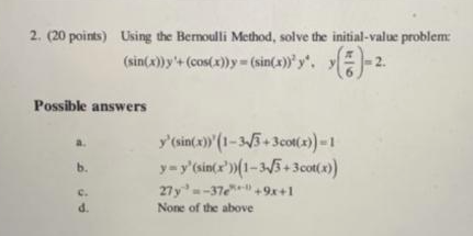 Solved 2. (20 points) Using the Bernoulli Method, solve the | Chegg.com