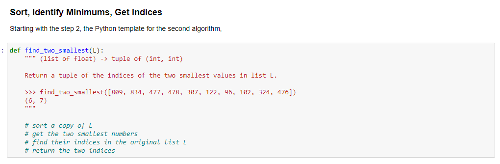 Solved Sort, Identify Minimums, Get Indices Starting with | Chegg.com