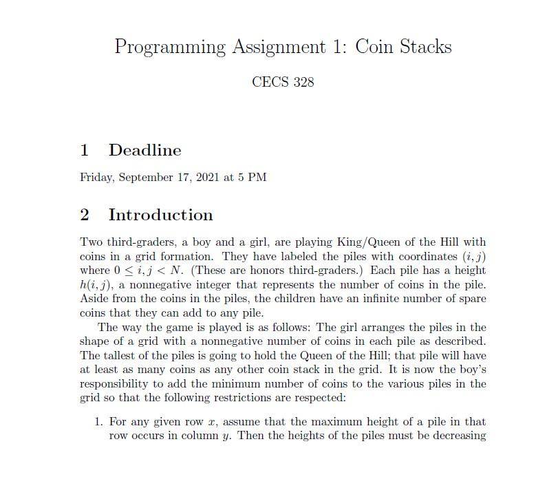 Solved Programming Assignment 1: Coin Stacks CECS 328 1 | Chegg.com