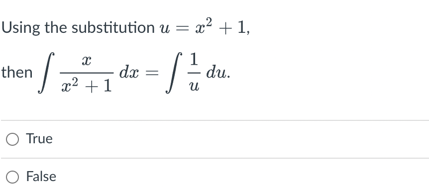 Solved Using the substitution u=x2+1,then | Chegg.com