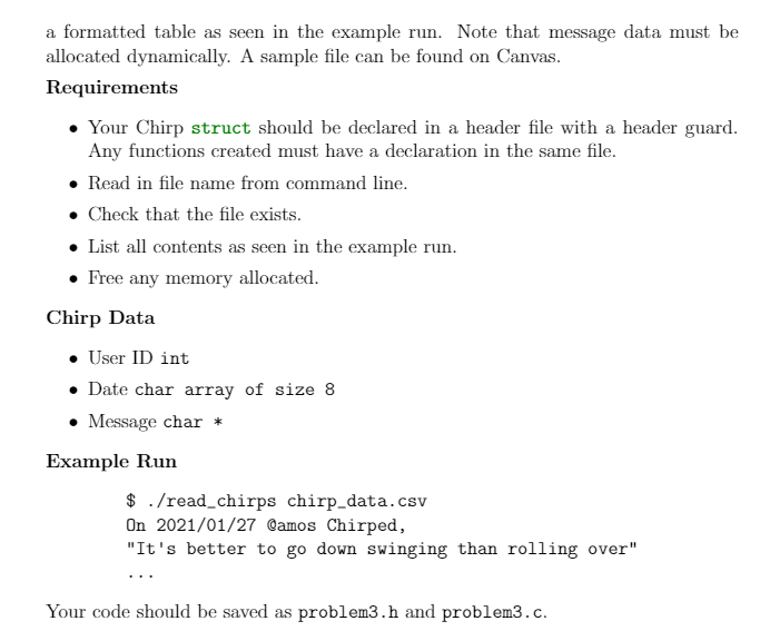 Solved 3. Create a program that reads in Chirp data from a | Chegg.com