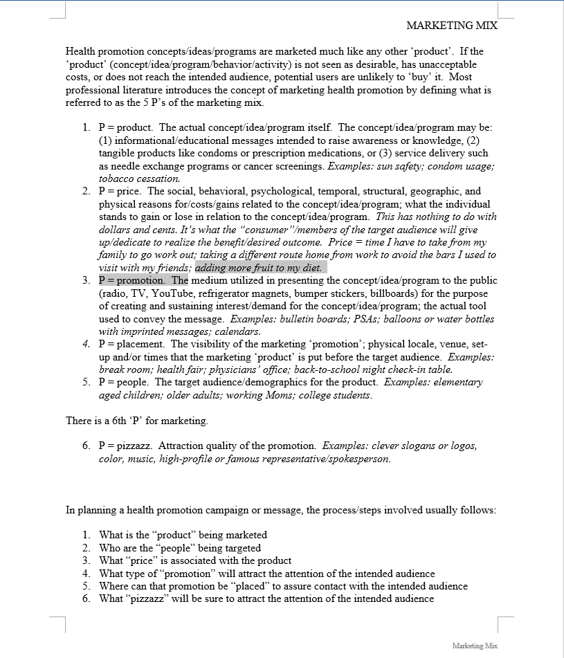 Solved Marketing Mix Assignment Using the Marketing Mix | Chegg.com