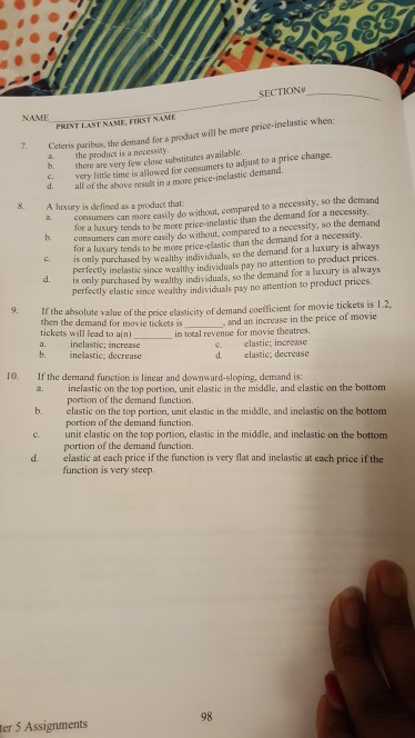 Solved SECTION NAMENT LAST NAME FIRST NAME PRICE ELASTICITY | Chegg.com
