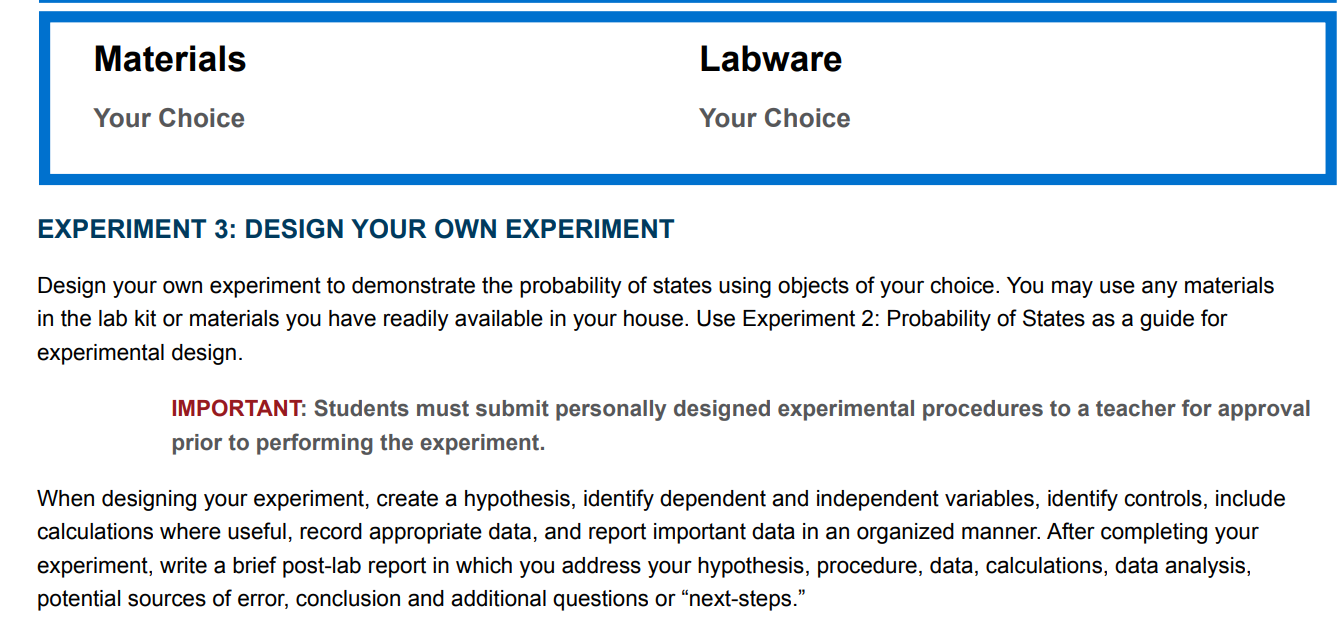 EXPERIMENT 3: DESIGN YOUR OWN EXPERIMENT Design your | Chegg.com