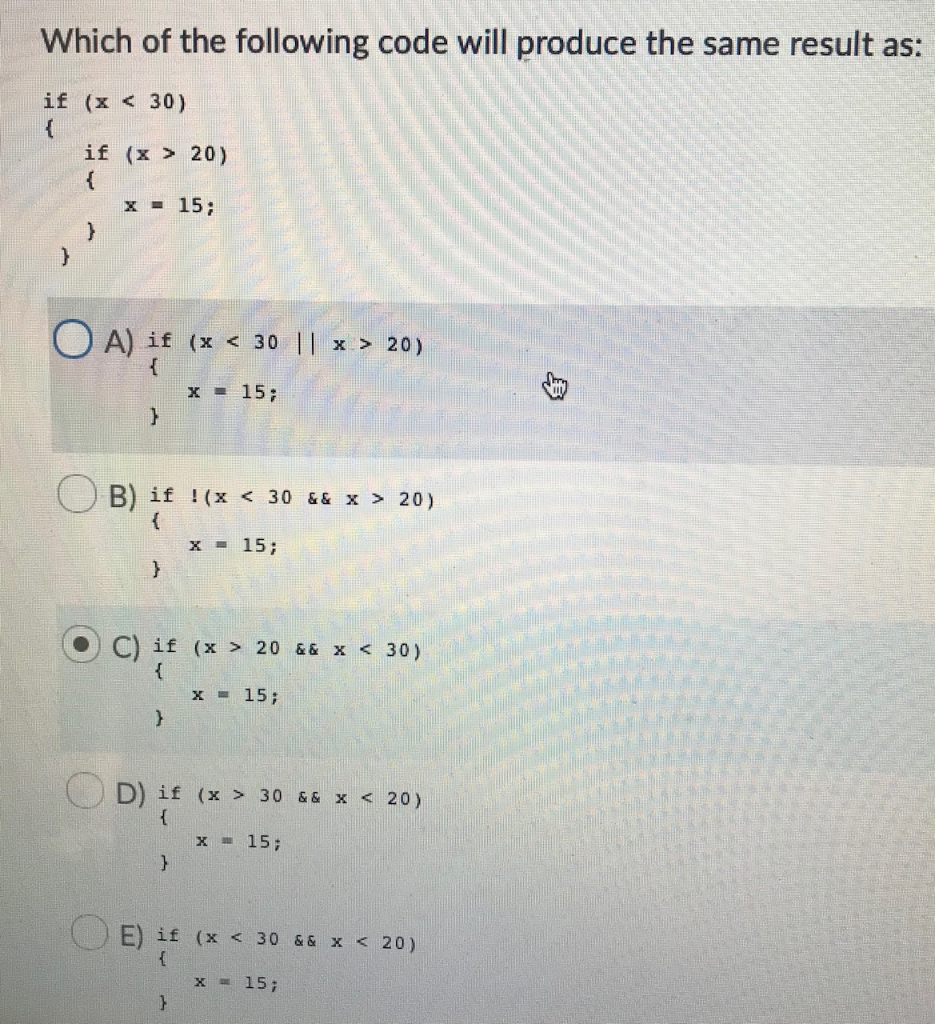 Solved Which of the following code will produce the same | Chegg.com