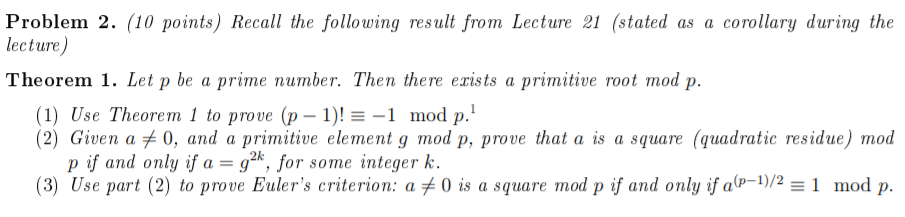 Solved Problem 2. (10 points) Recall the following result | Chegg.com