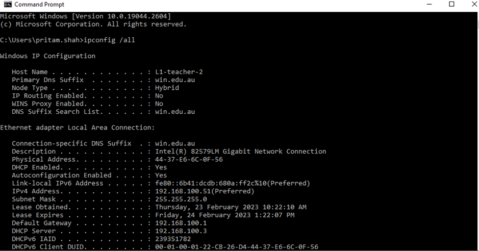 Solved Q1. Read carefully the output of ipconfig /all | Chegg.com