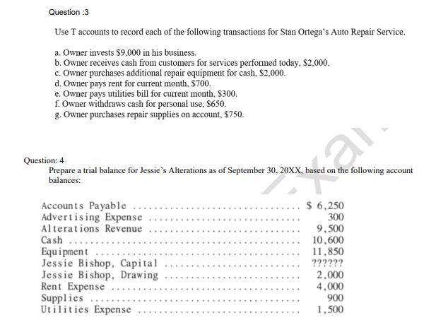 Solved Use T accounts to record each of the following | Chegg.com