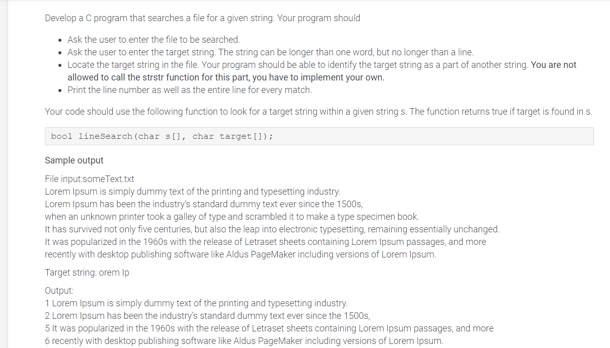 Solved Develop a C program that searches a file for a given | Chegg.com