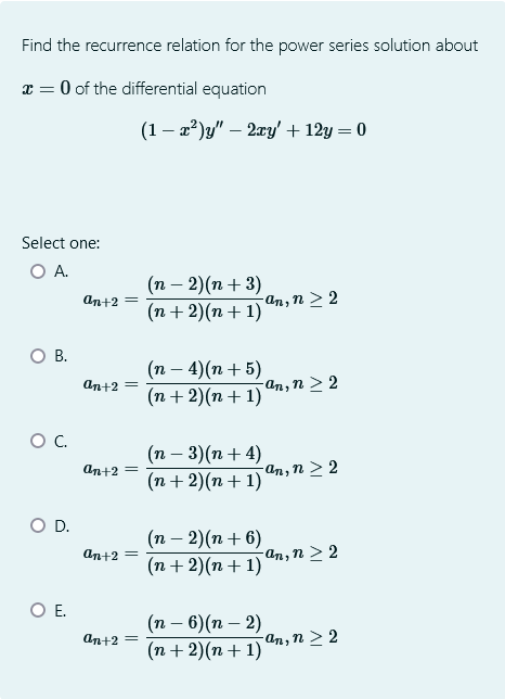Find the recurrence relation for the power series | Chegg.com