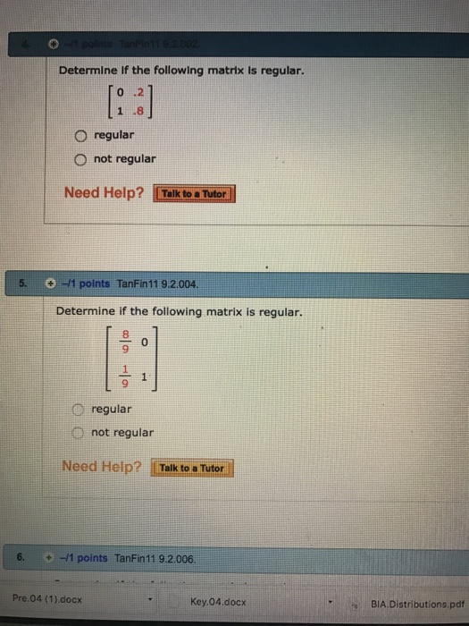 Solved Determine If the following matrix Is regular. o .2 1 | Chegg.com