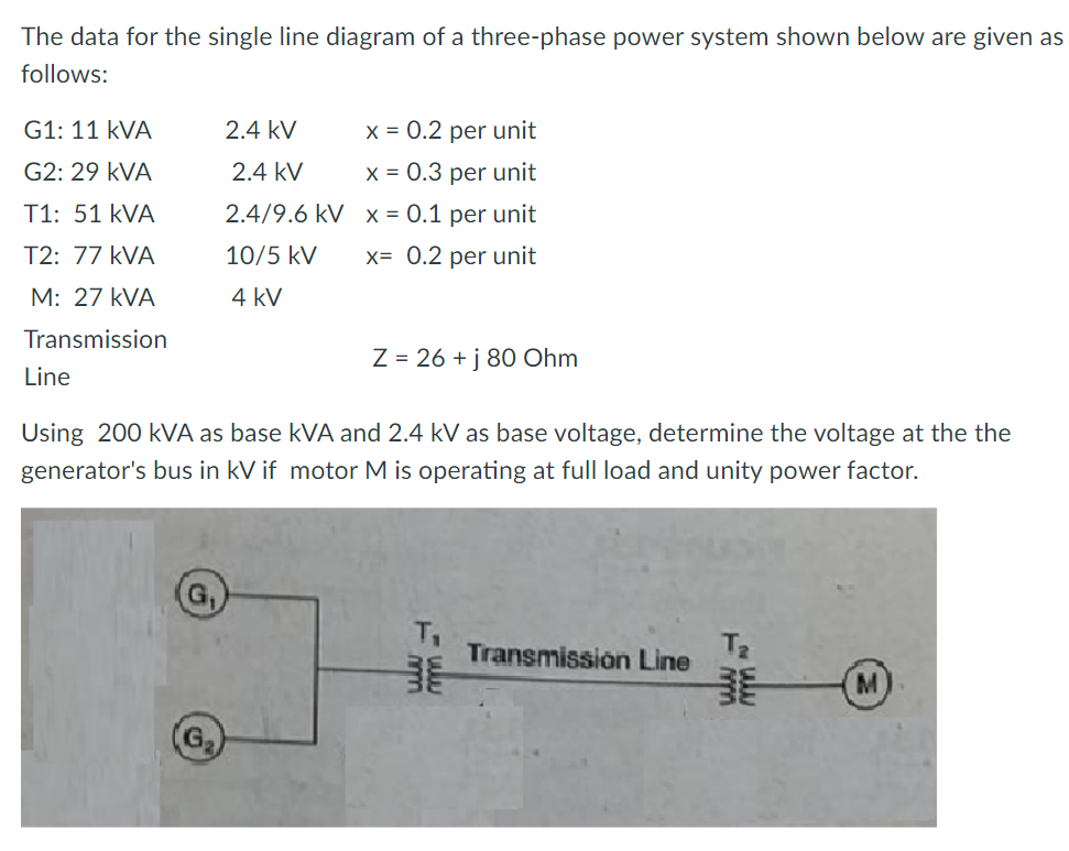 Solved The data for the single line diagram of a three-phase | Chegg.com