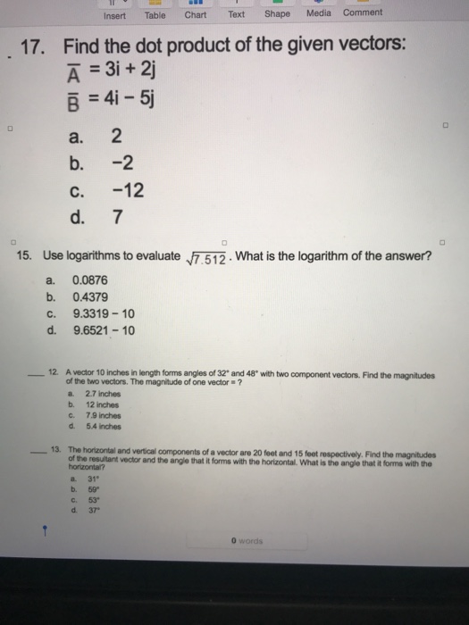 Solved Insert Table Chart Text Shape Media Comment 17. Find | Chegg.com